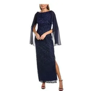 JS Collections | Dresses | Js Collections Leah Capelet Navy Blue Floral ...